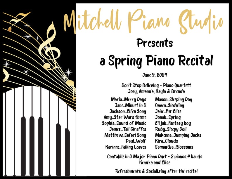 Recital Program-thank You Card-award Certificate With Flowing Staff ...