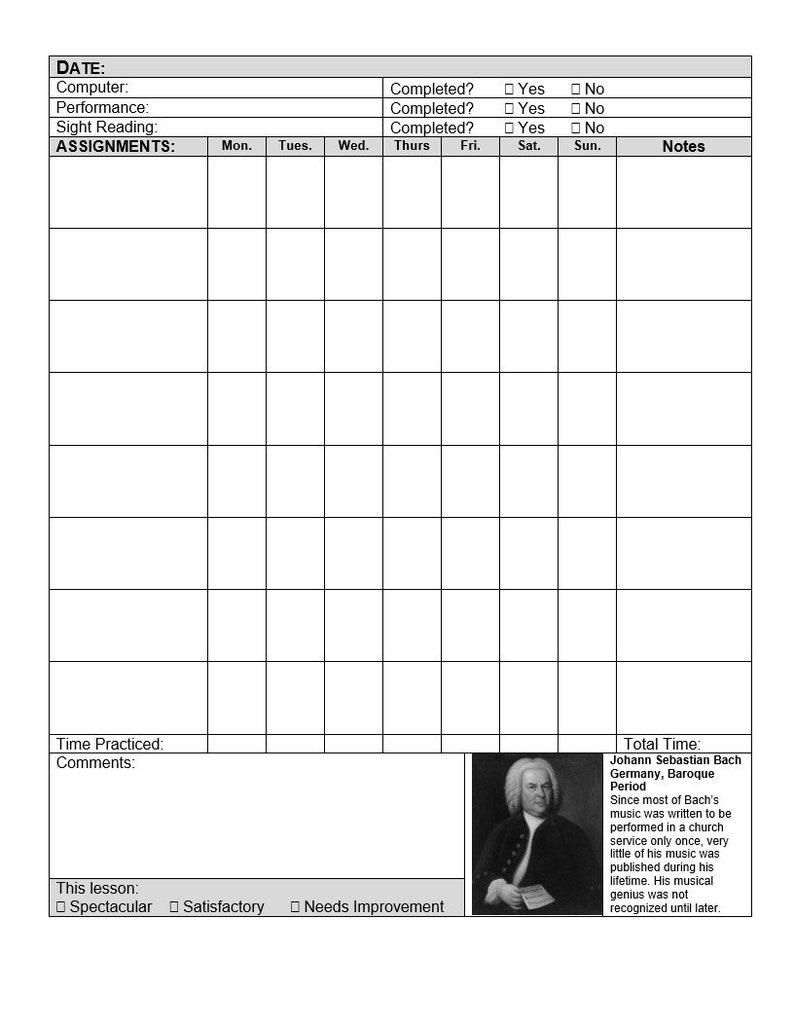 WEEKLY MUSIC PRACTICE Charts-each Page Good for a Week of Practice-easy ...