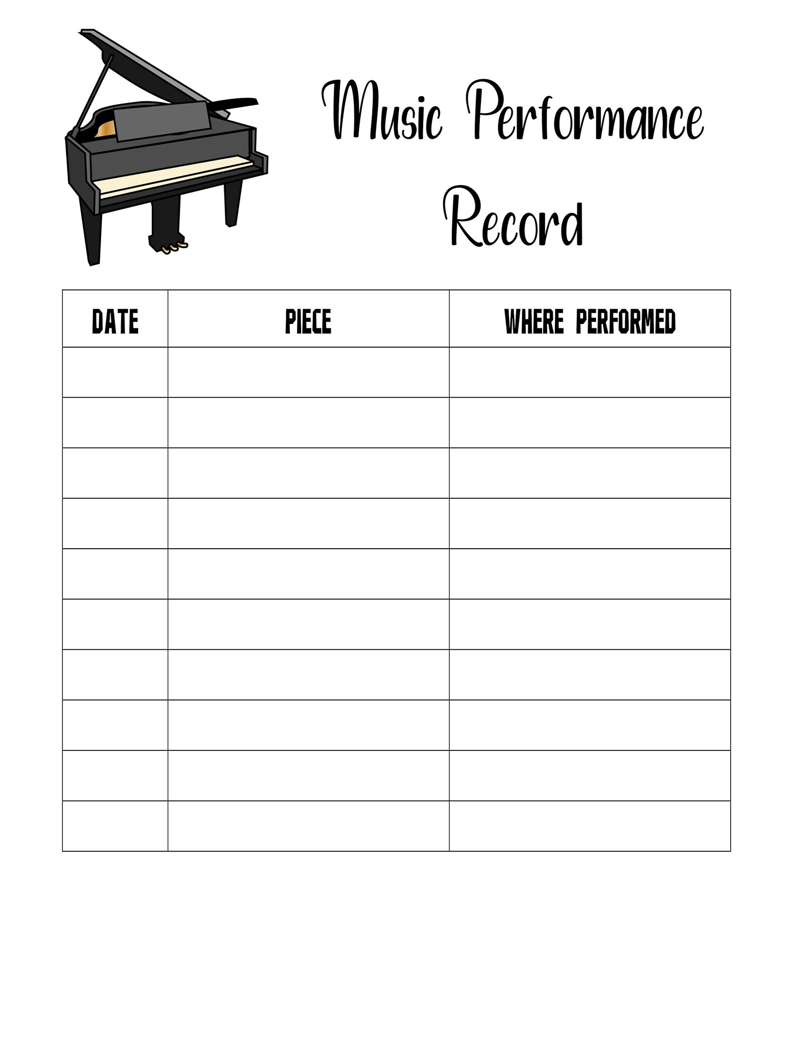MUSIC PERFORMANCE RECORD Templates-encourage Performing-5 Different ...