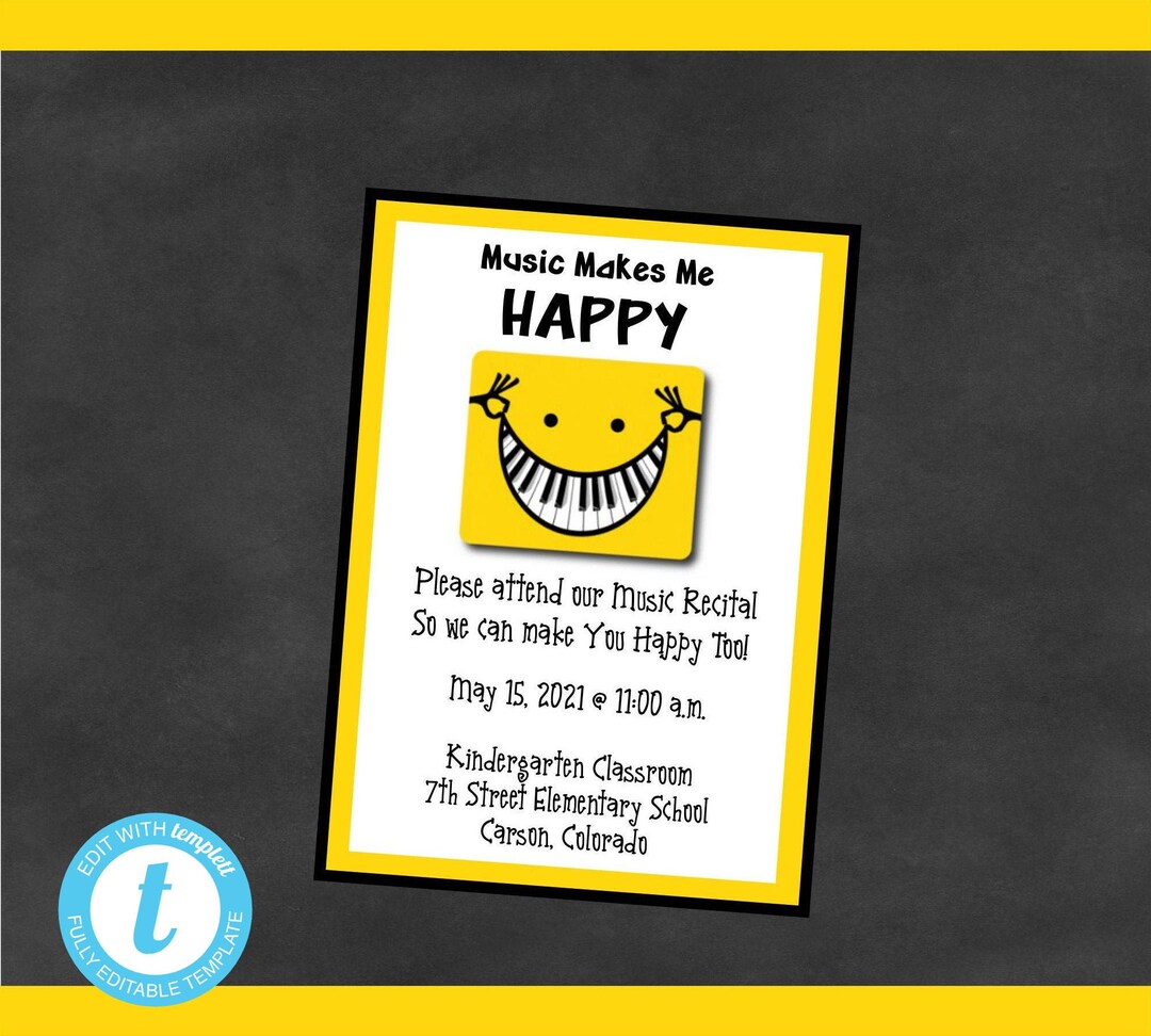 Happy Face Recital Invitation-what Fun Use for a Music - Etsy