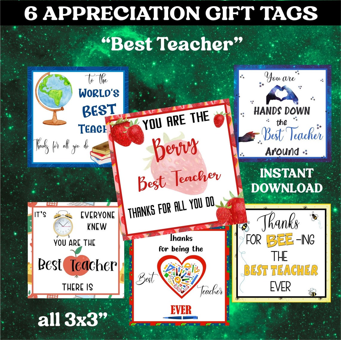6 TEACHER APPRECIATION Gift Tags-best Teacher-berry Best-hands Down ...