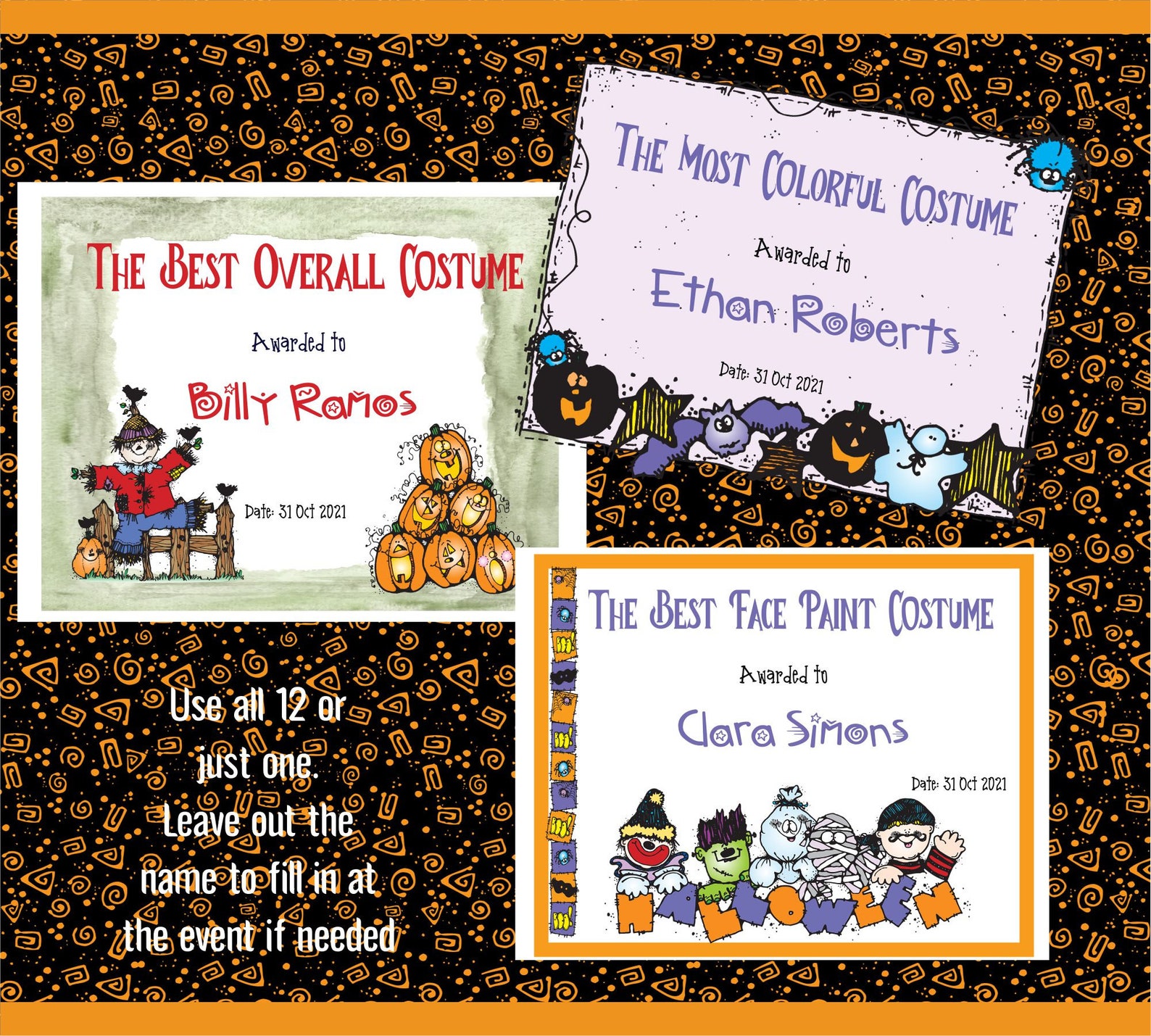 Halloween Costume Award Certificate Templates-12 Unique Awards to ...