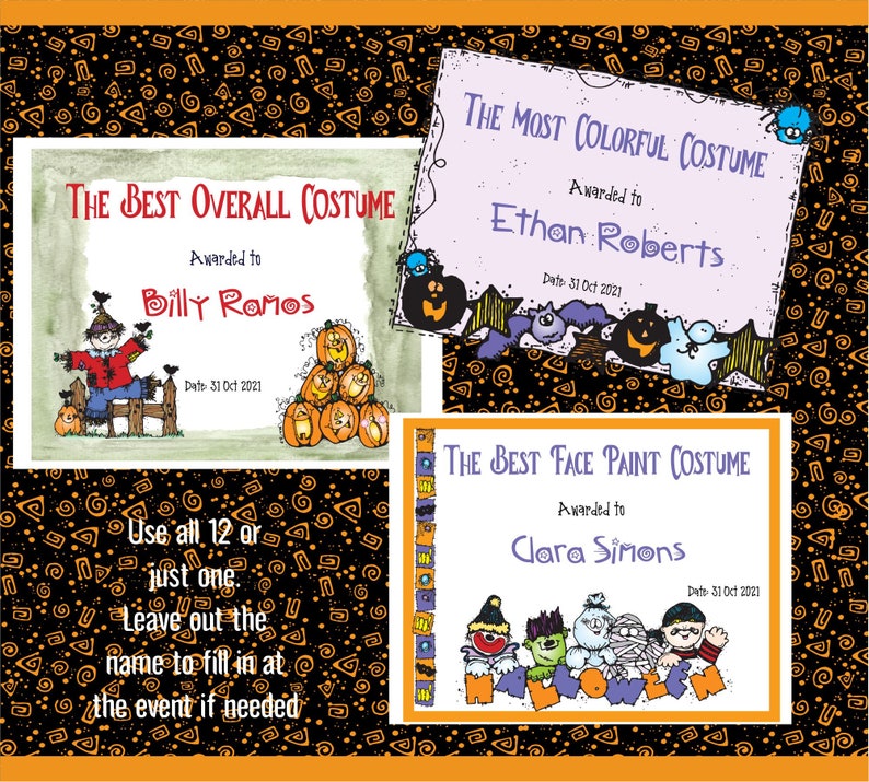 Halloween Costume Award Certificate Templates-12 Unique Awards to ...