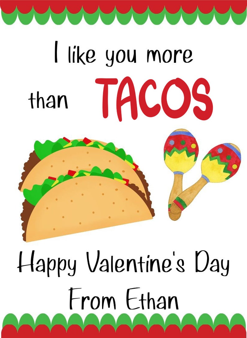 TACO VALENTINE CARDS Template-6 Different Designs-editable Text-2.75x3 ...