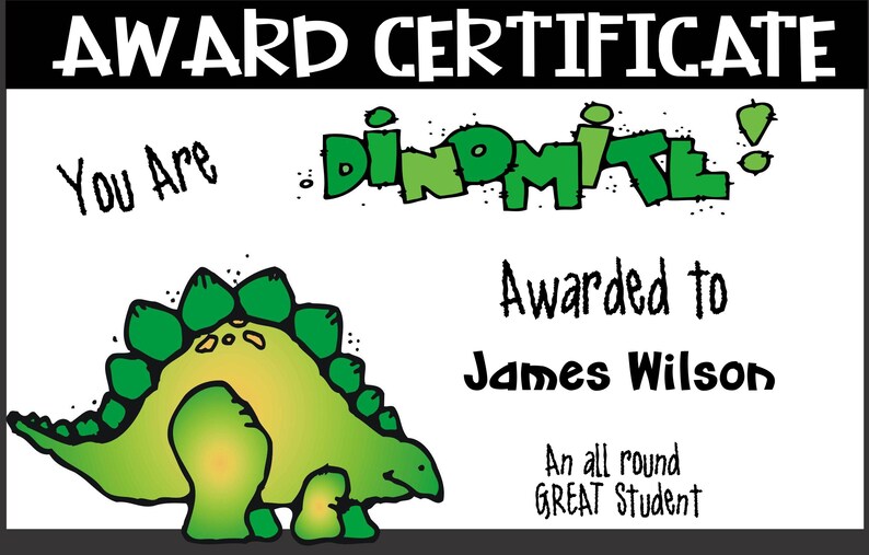 DINOSAUR Award Certificate Template-edit - Etsy