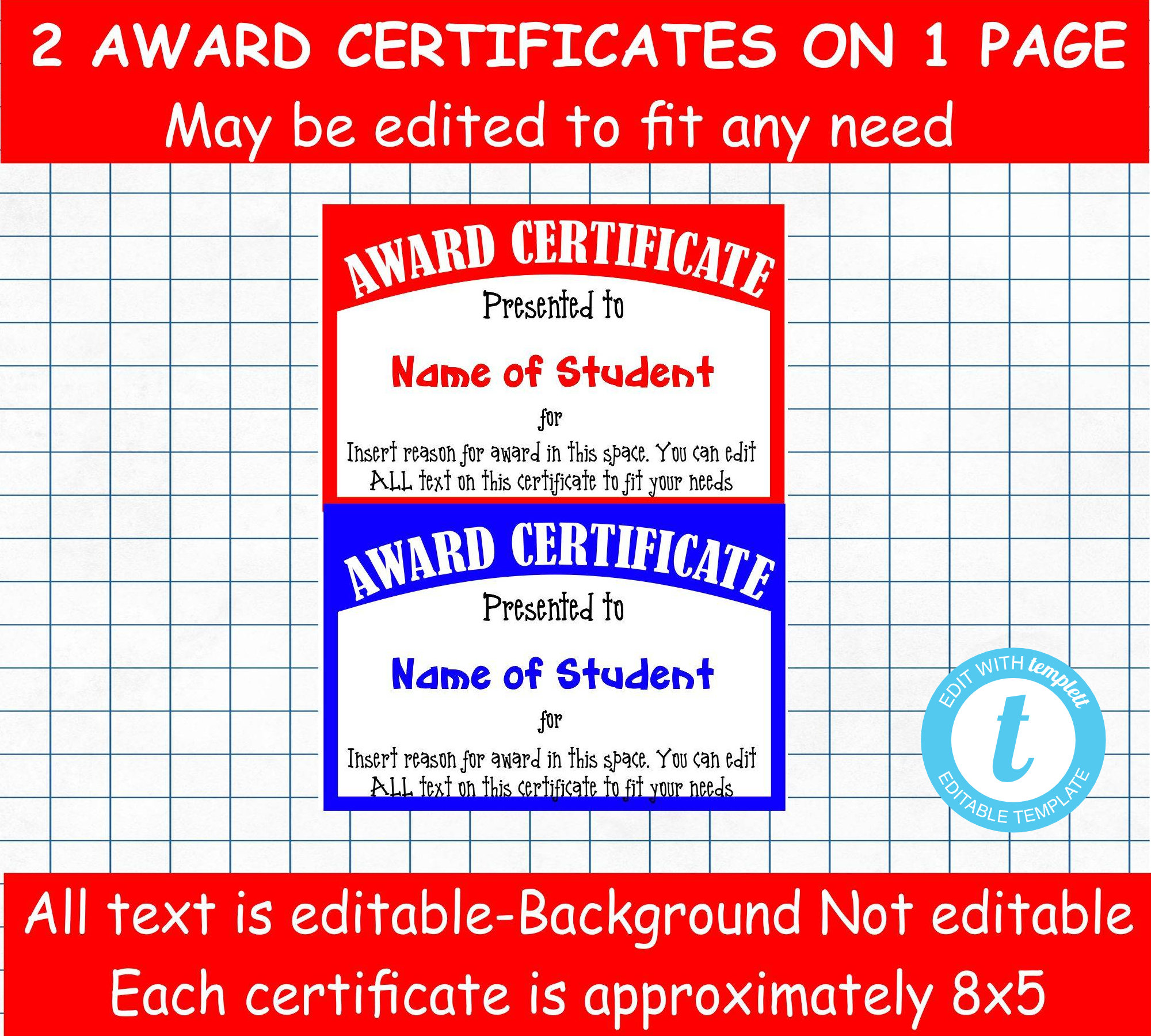 SCHOOL AWARD Certificates-2 Files on One Page All Text - Etsy