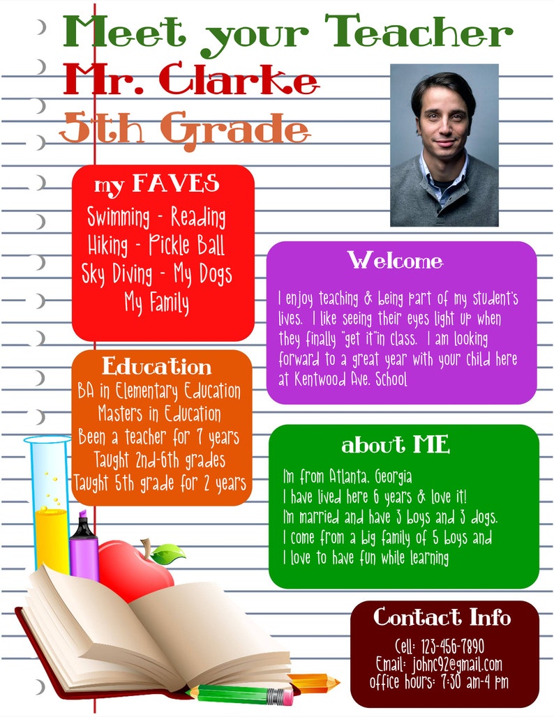 MEET THE TEACHER Template on Lined Paper With Bonus Teacher Contact ...