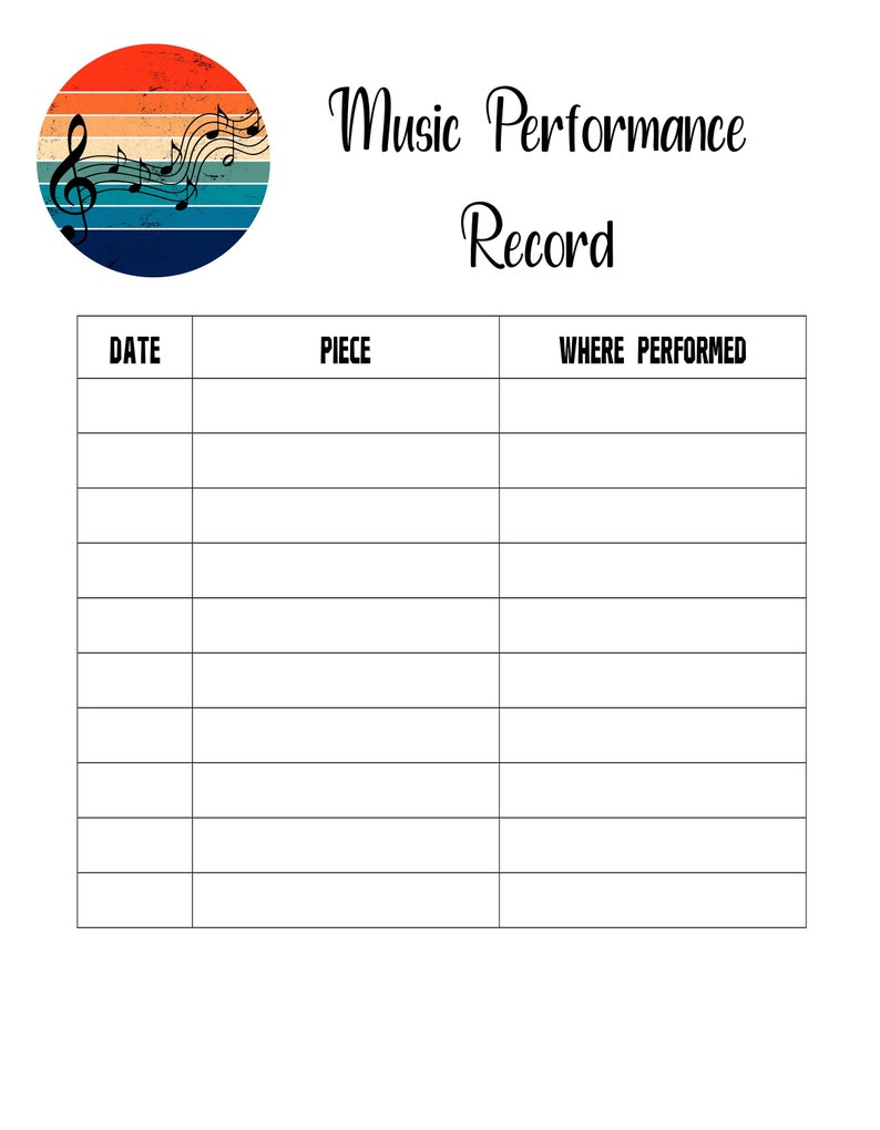 MUSIC PERFORMANCE RECORD Templates-encourage Performing-5 Different ...