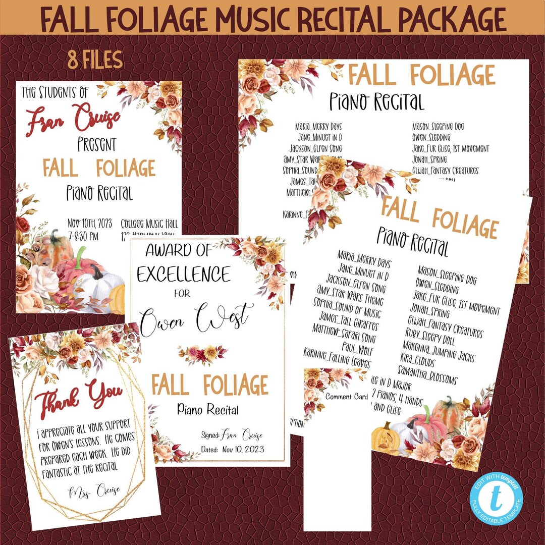 FALL FOLIAGE RECITAL Templates Package-invitation-programs-comment Card ...