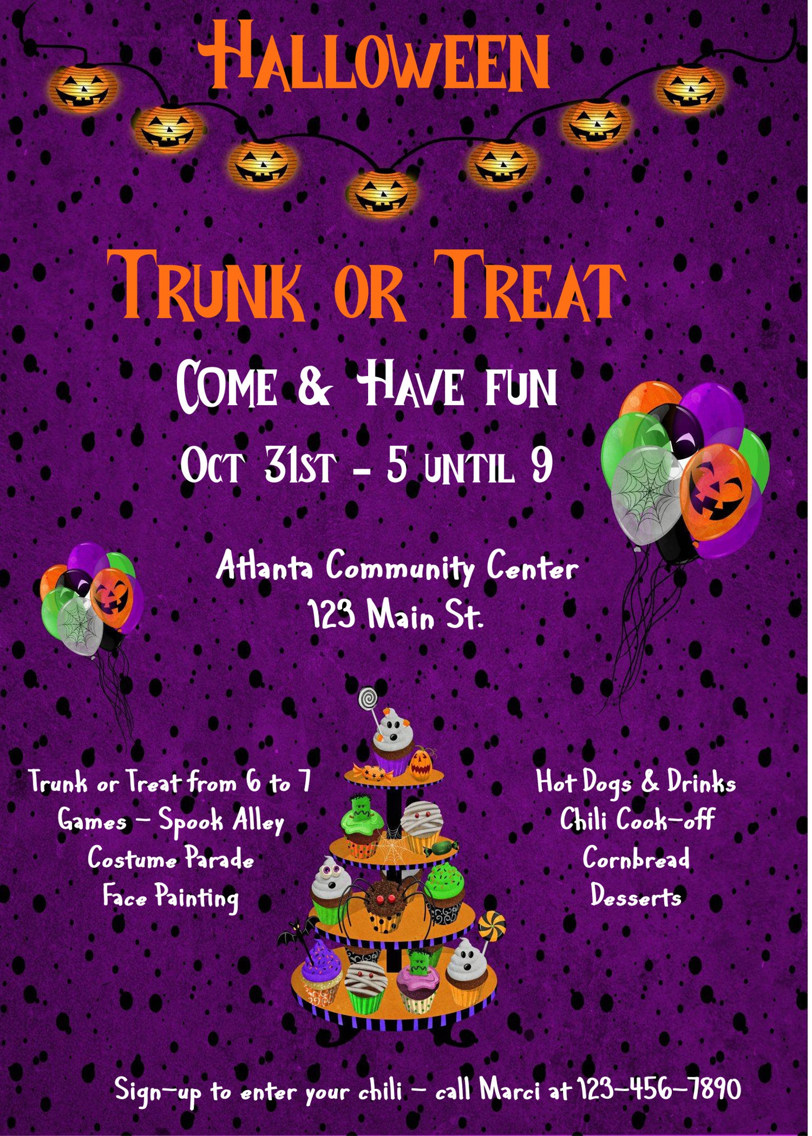 TRUNK OR TREAT Flyer Templates-2 Sizes-spooky Balloons-treat - Etsy
