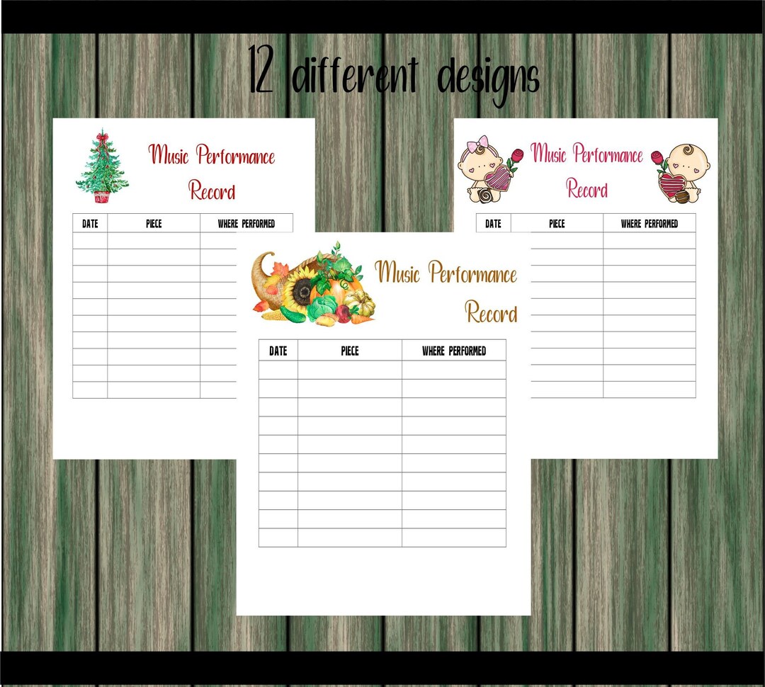 MUSIC PERFORMANCE RECORD Templates With Calendar Theme-12 Different ...