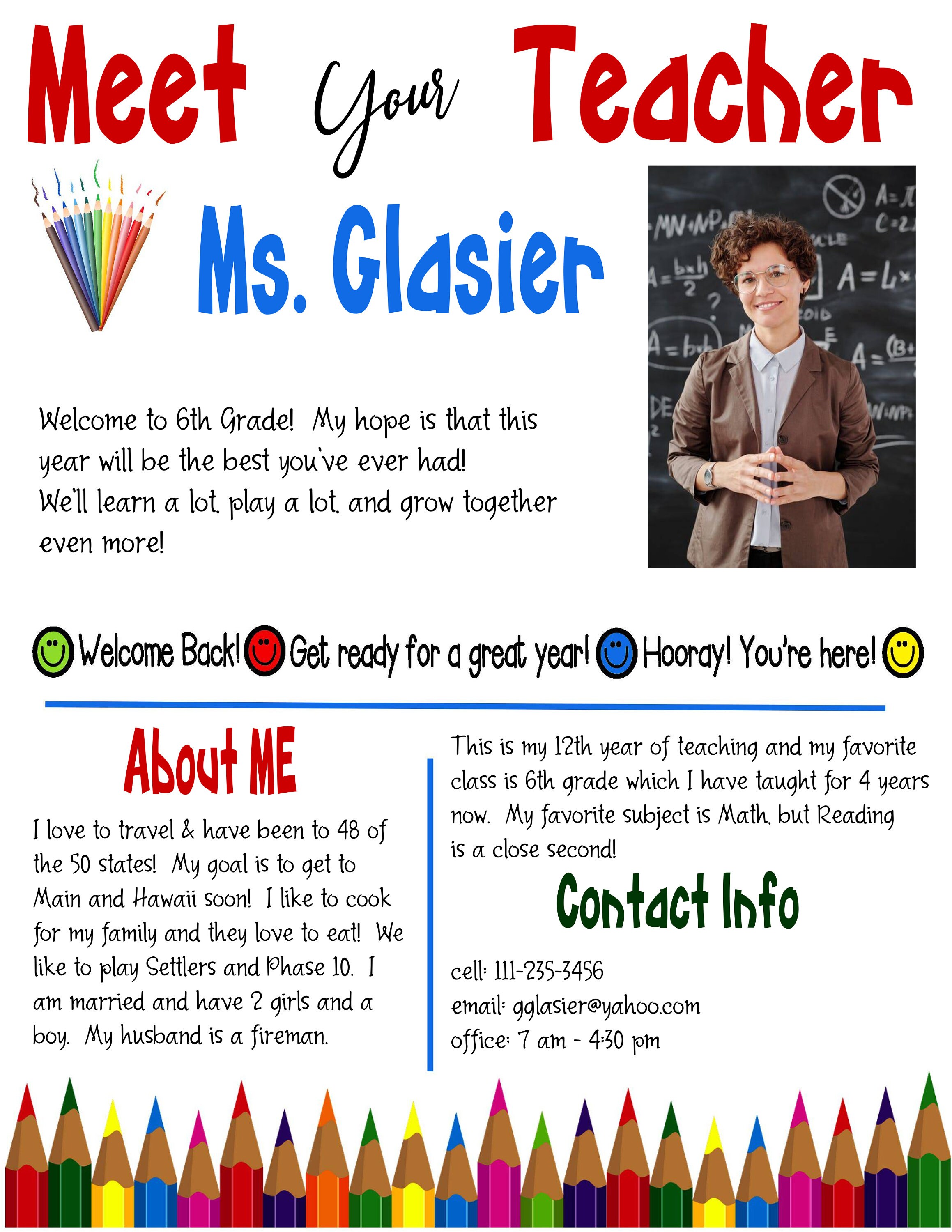 MEET THE TEACHER Template With Bonus Teacher Contact Card and a Note ...