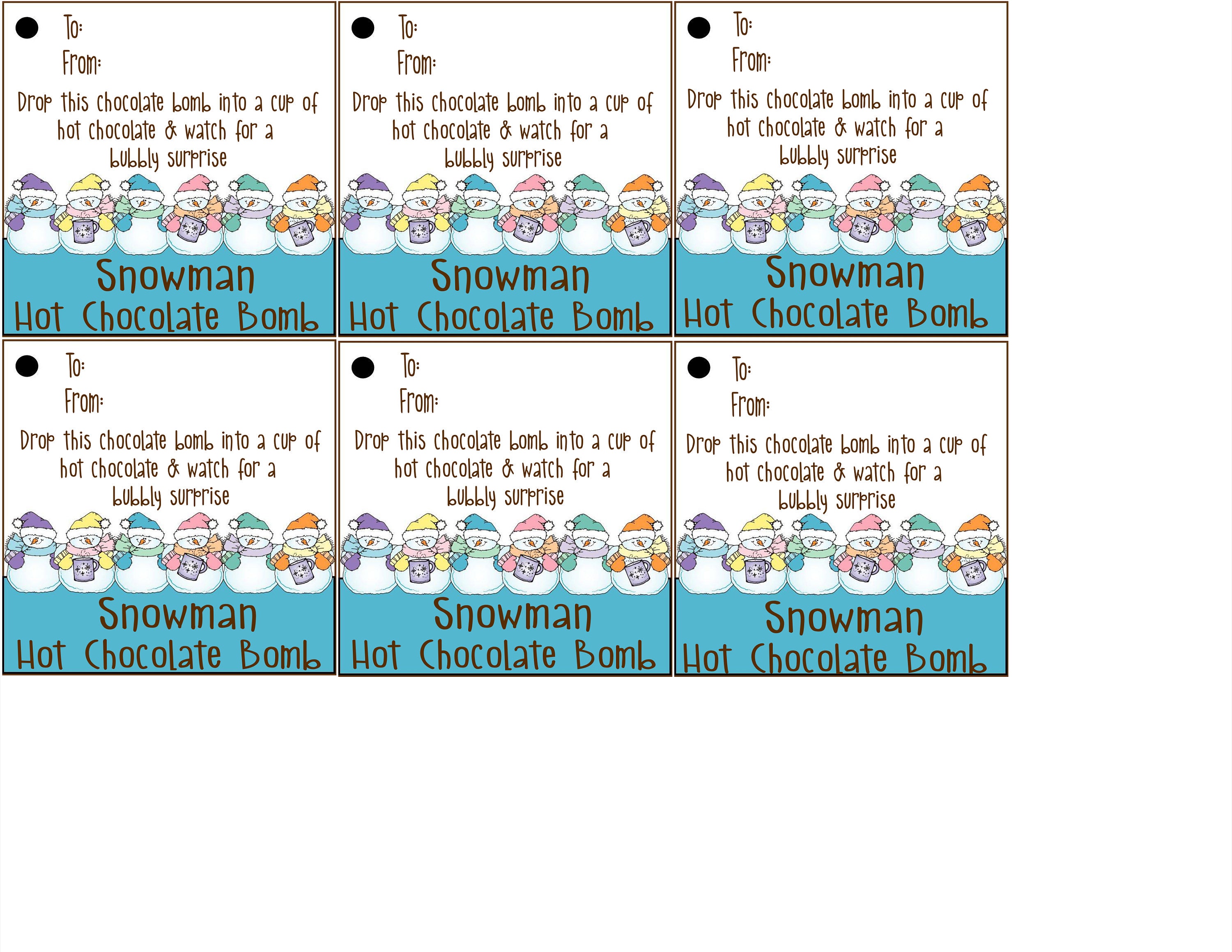 HOT CHOCOLATE BOMB Tags-fun for Favors and Gifts-snowman Row - Etsy
