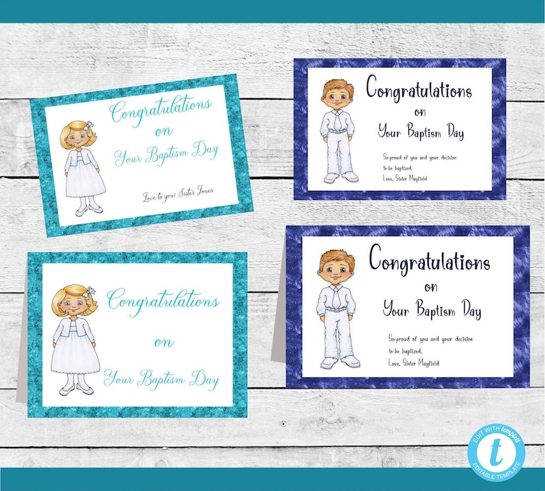LDS Baptism Card Templates-boy & Girl in White-perfect for 8th Birthday ...
