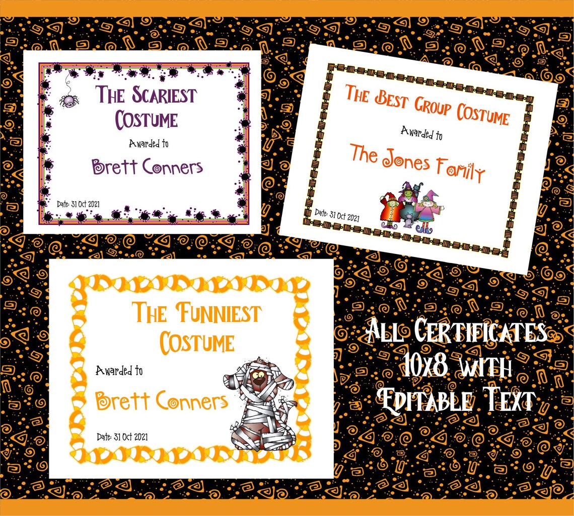 Halloween Costume Award Certificate Templates-12 Unique Awards to ...