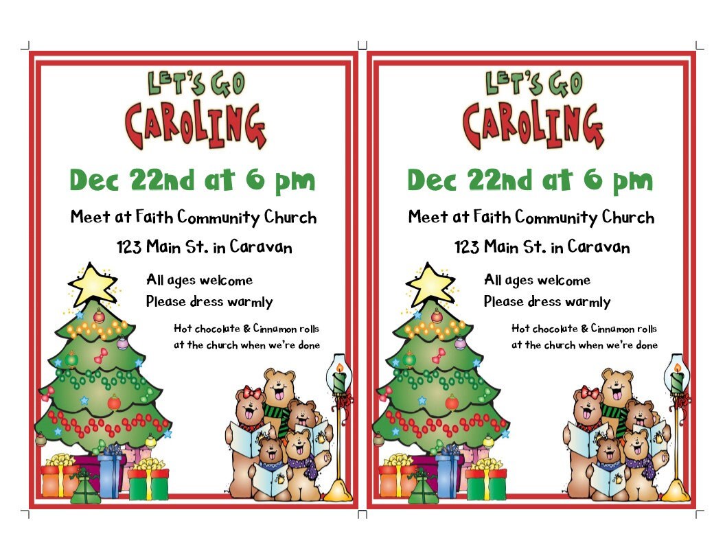 CHRISTMAS CAROLING Flyer-invitation and Gift Tag-use All Three for Your ...