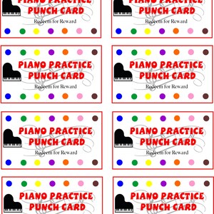 Piano Practice Punch Cards: Student Incentive, Color & B/W (instant ...