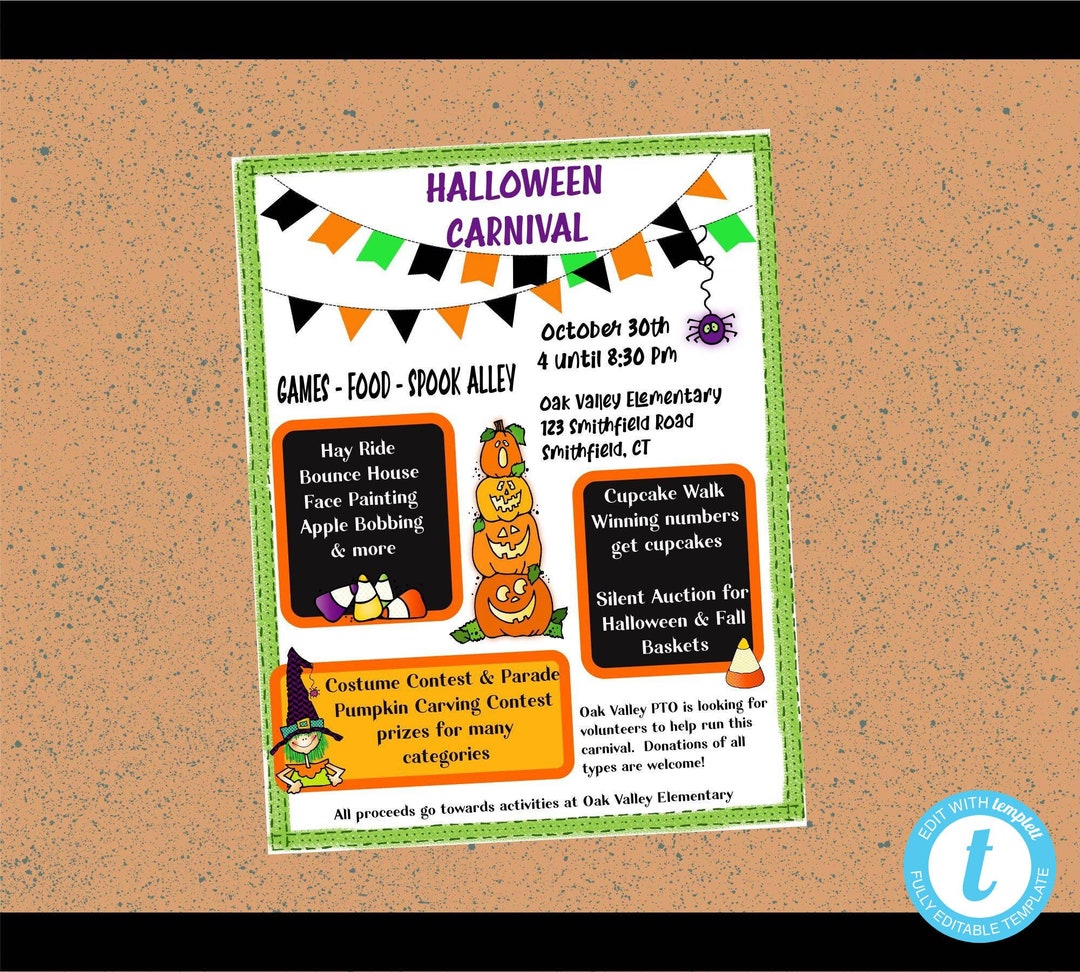 Halloween Carnival Fundraiser-fall Festival-autumn Fest-editable Flyer ...