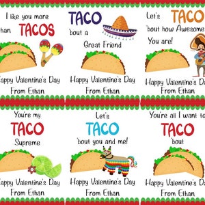 TACO VALENTINE CARDS Template-6 Different Designs-editable Text-2.75x3 ...