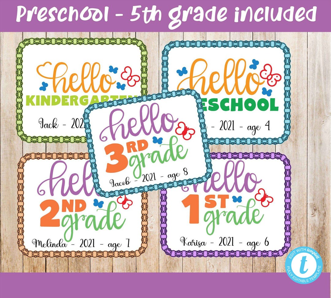 Hello grade level sign templates in pretty pastel colors for preschool ...