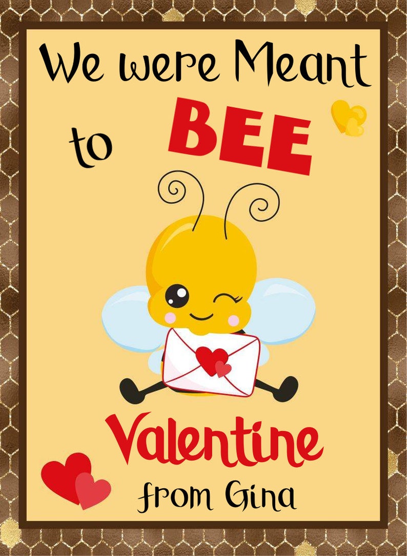 BEE VALENTINE CARD Templates for Kids-cute Bees-6 Different Designs-all ...
