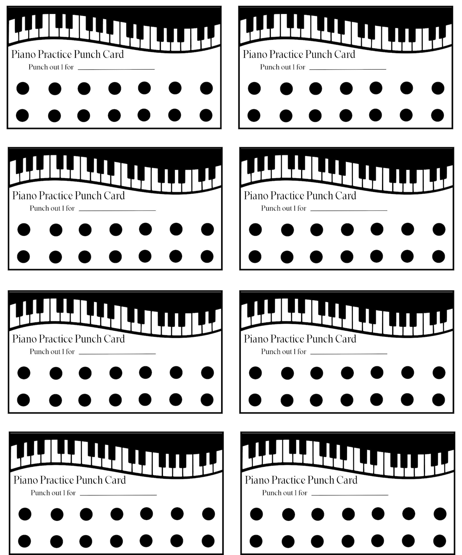PIANO PRACTICE PUNCH Cards-color and Black & White-great Incentive for ...