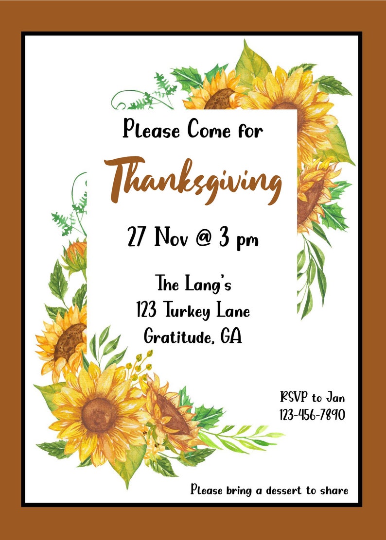 THANKSGIVING SUNFLOWER FRAME Invitation and Thank You Postcard ...