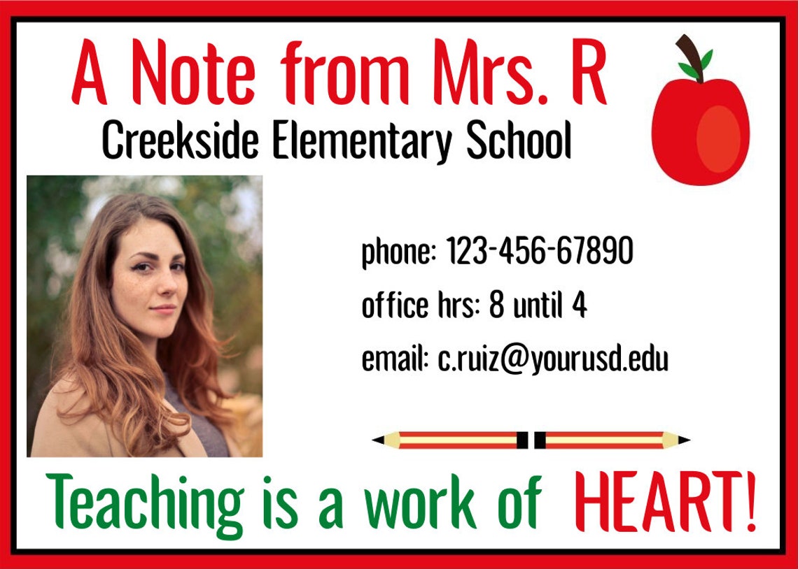 MEET THE TEACHER Flyer-teacher Contact Card-teacher Memo Note Card ...
