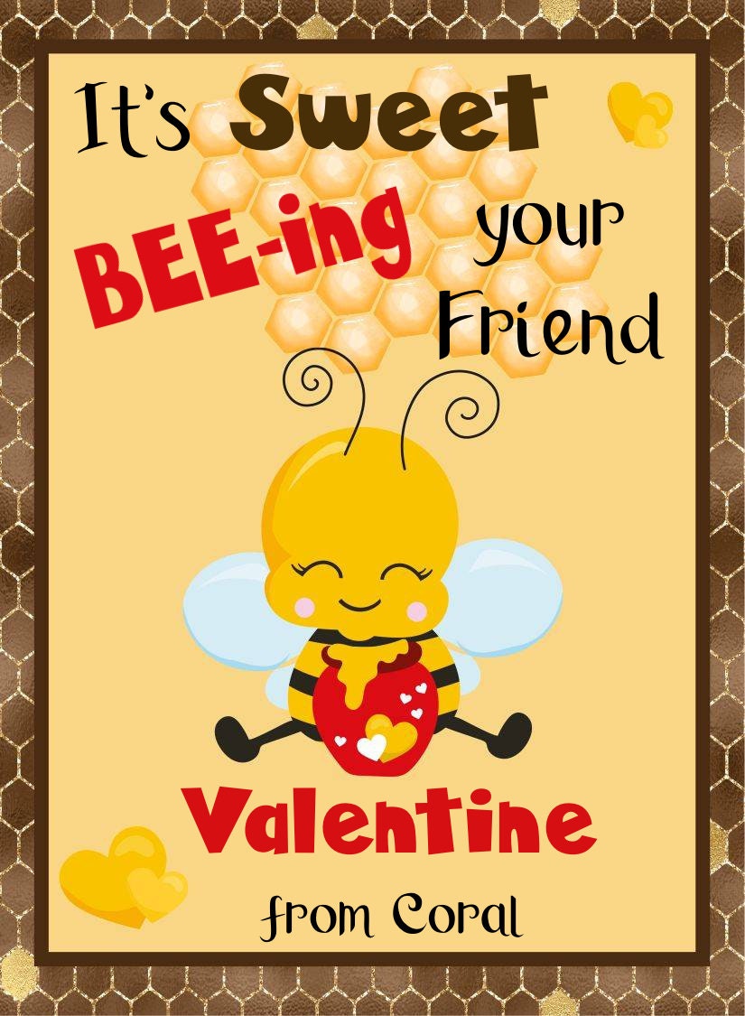 BEE VALENTINE CARD Templates for Kids-cute Bees-6 Different Designs-all ...