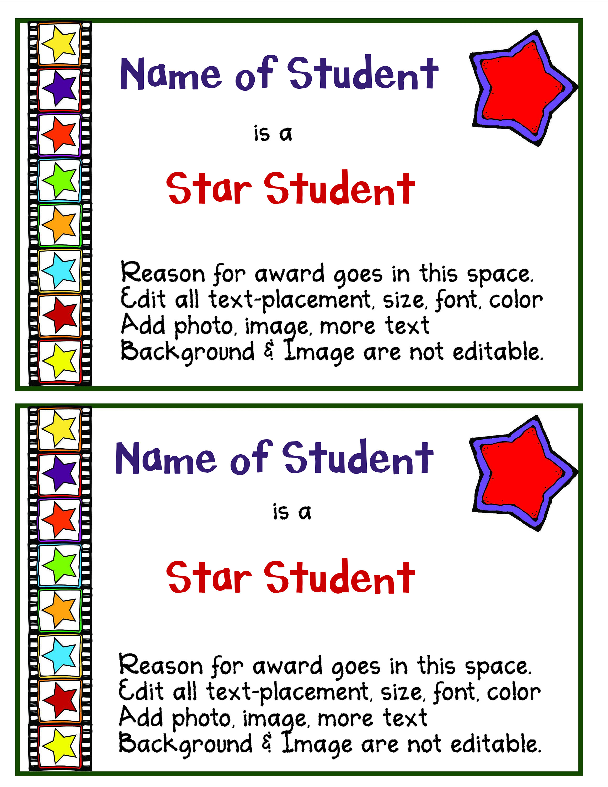 Award Certificate Templates-star Theme-student Recognition-editable ...