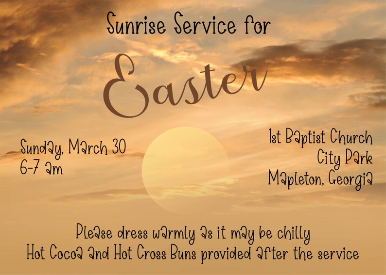 EASTER SUNRISE SERVICE Invitation or Flyer-digital or Printable ...