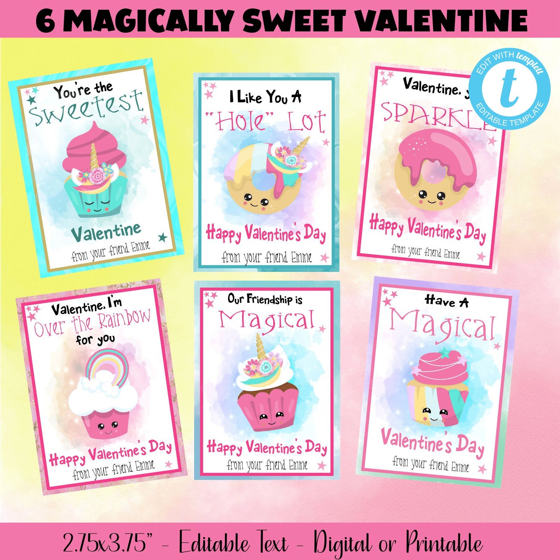Magical Sweets Valentine Templates-all Different-edit Text and ...