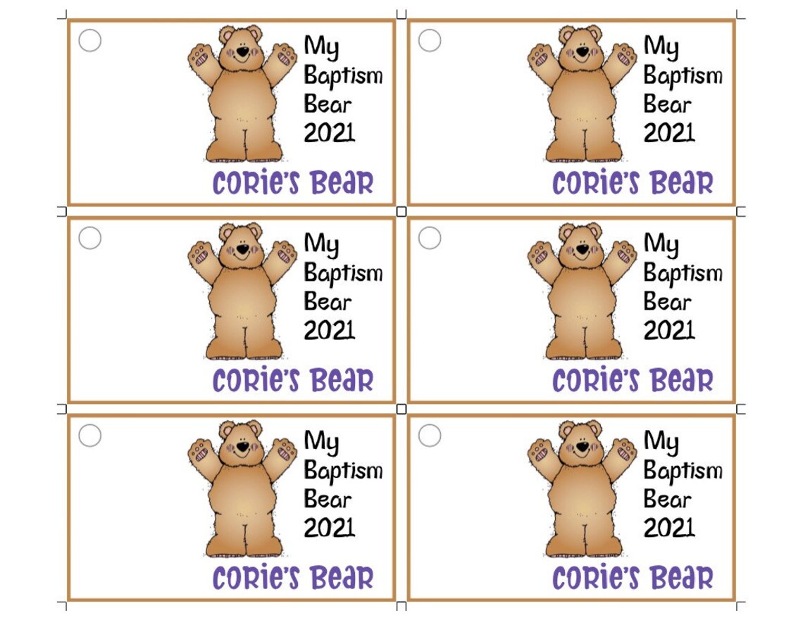 BAPTISM BEARS Bundle Templates-3 Bear Tags-name Tag for Childs Bear ...