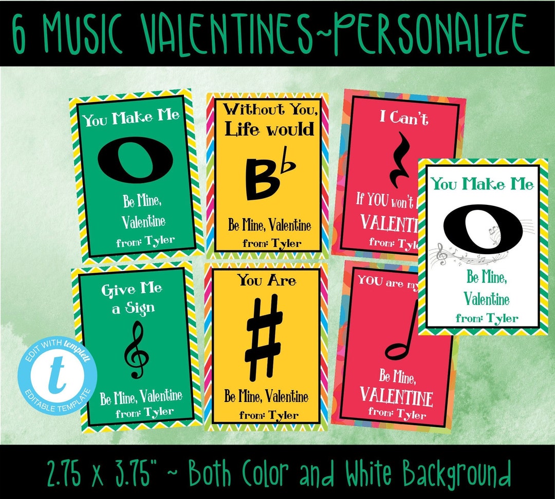 MUSIC Valentine Templates-all Different-valentine Cards-edit-download ...