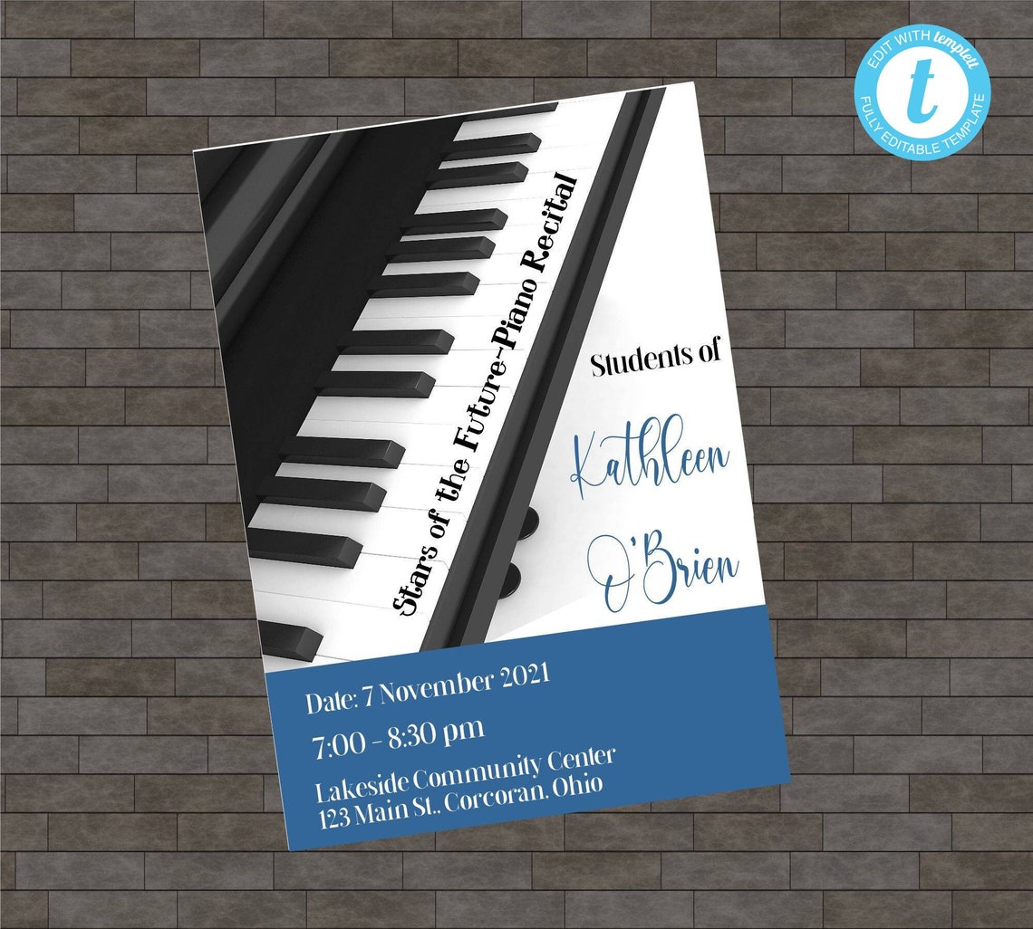 Editable Piano Recital Invitation Template-piano Keyboard-blue | Etsy
