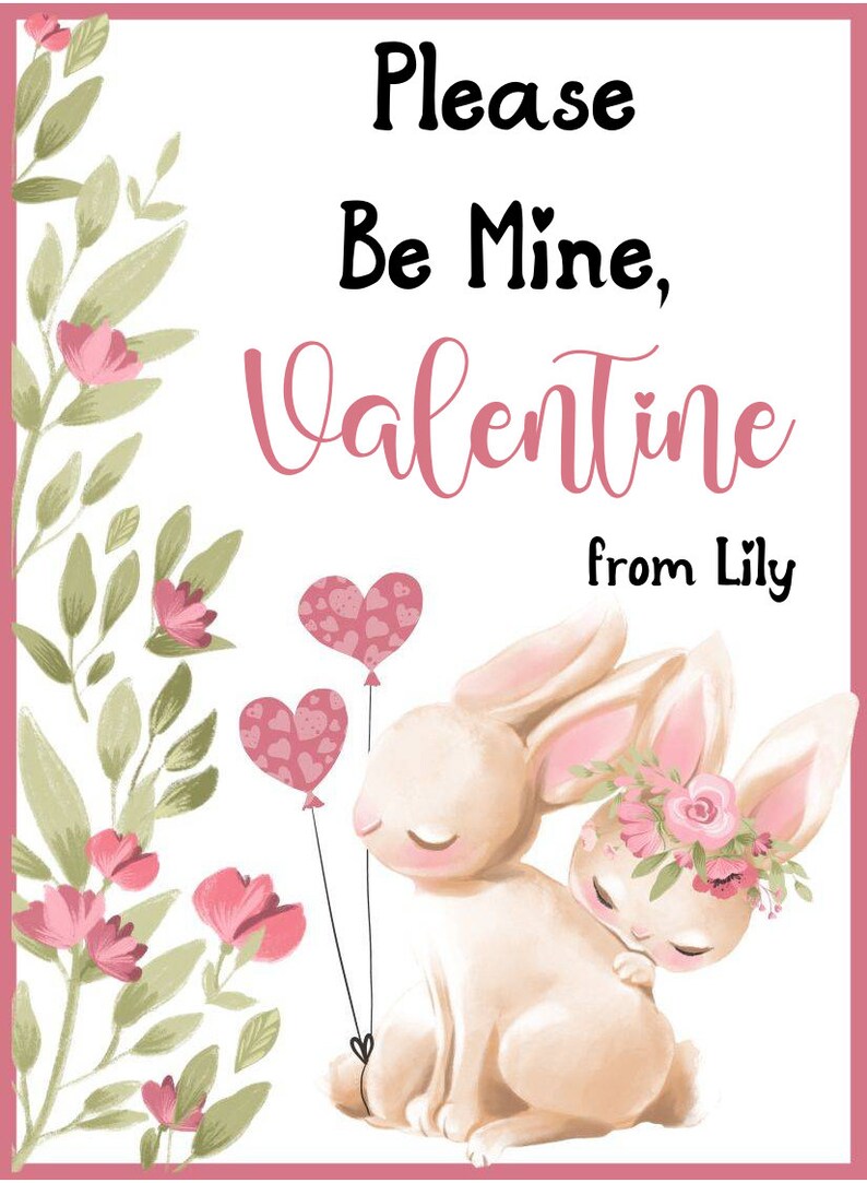 BUNNY VALENTINE CARD Templates-cute Bunnies in Love-valentines for Kids ...
