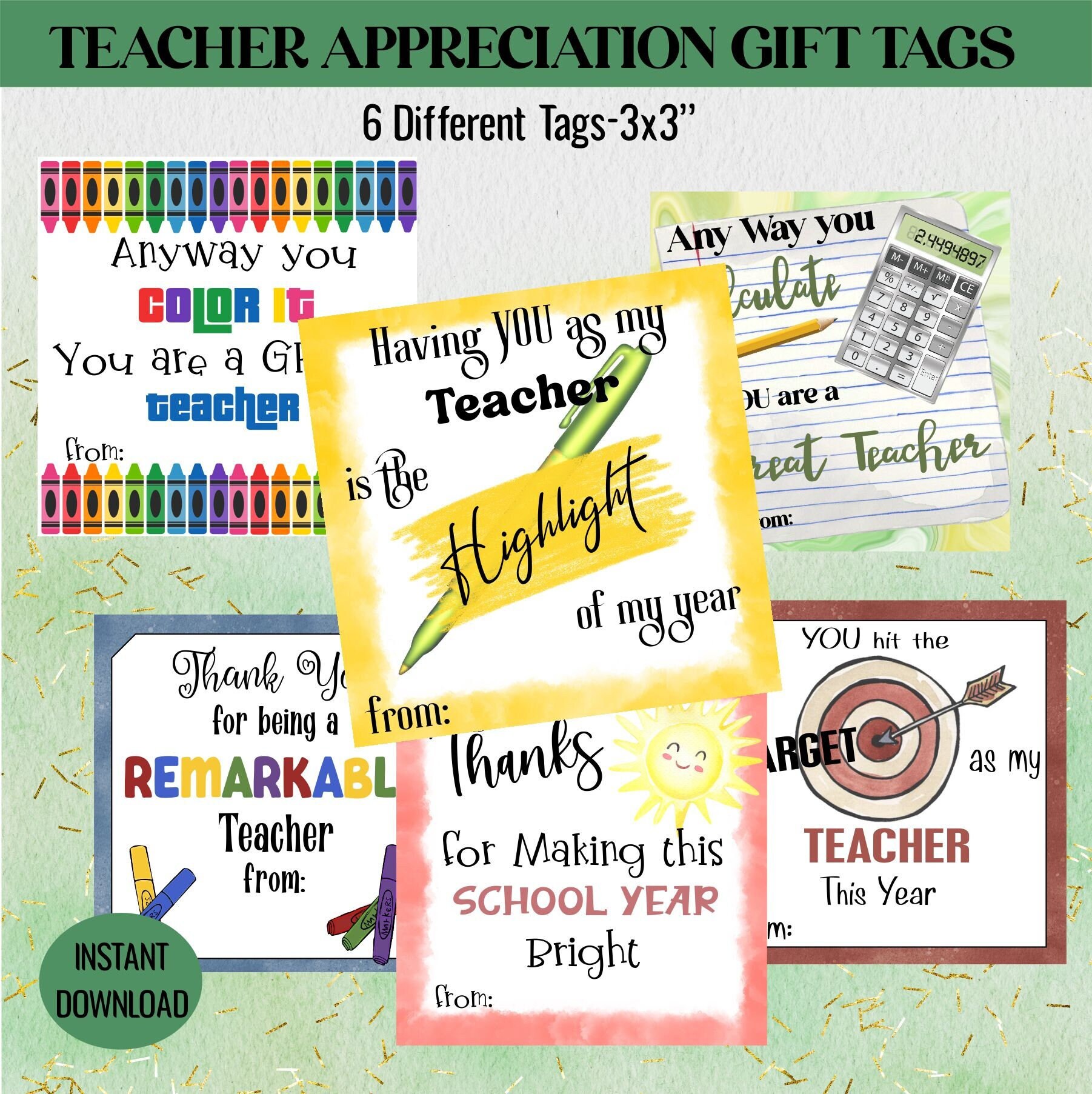 TEACHER APPRECIATION Gift Tags in Pdf and Jpg Format-calculator ...