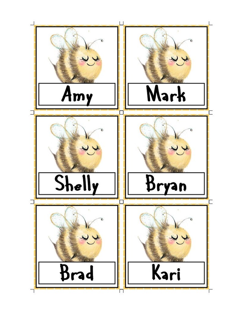 BEE NAME TAGS for School-church-preschool-3 Styles1 Desk Tag-editable ...