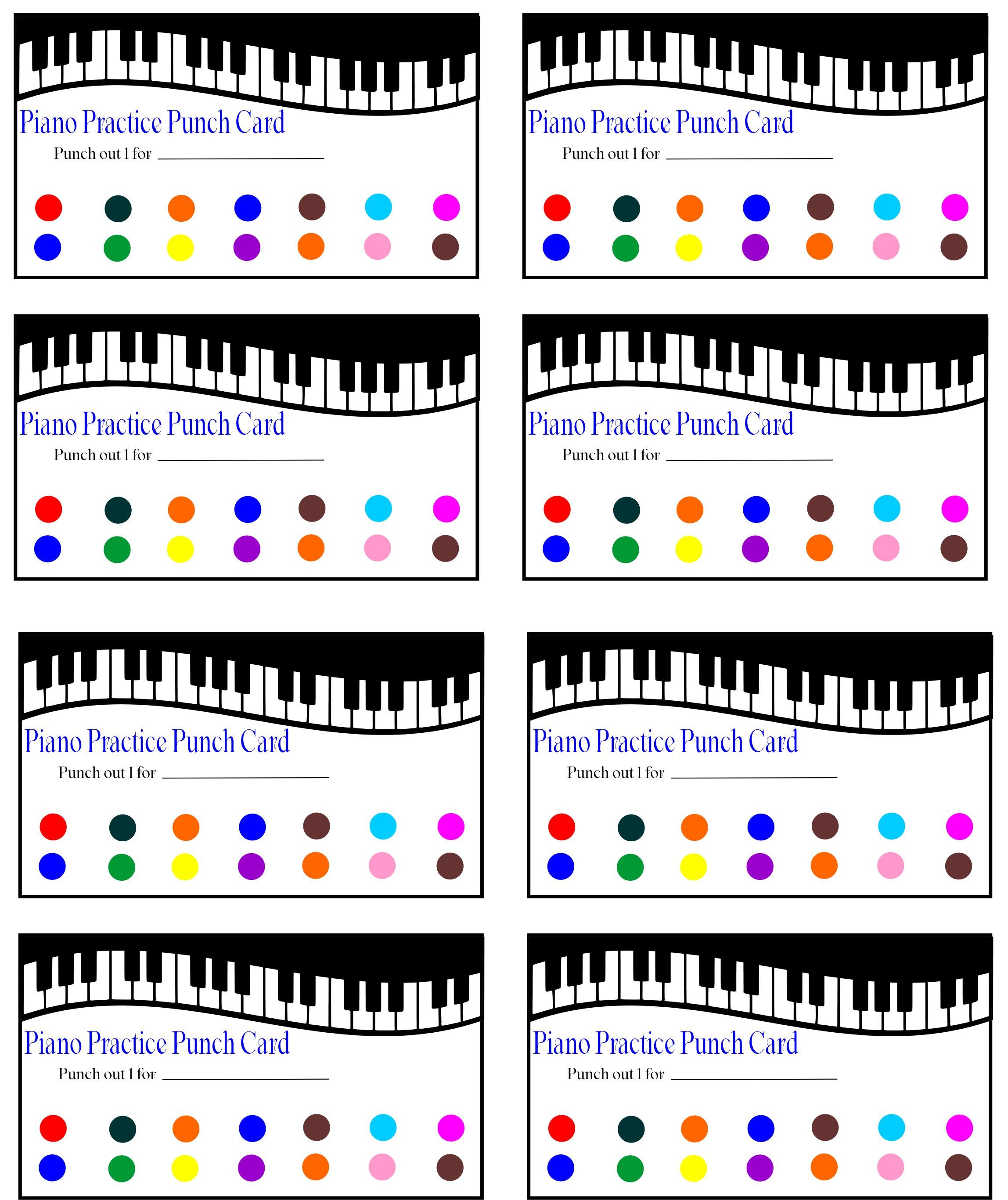 PIANO PRACTICE PUNCH Cards-color and Black & White-great Incentive for ...