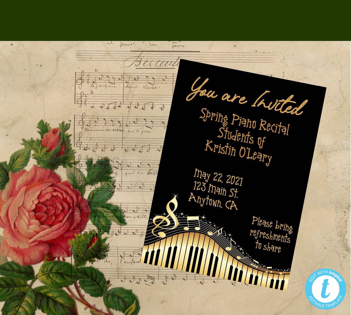 PIANO RECITAL Invitation Template-decorative Keyboard-instant Download ...