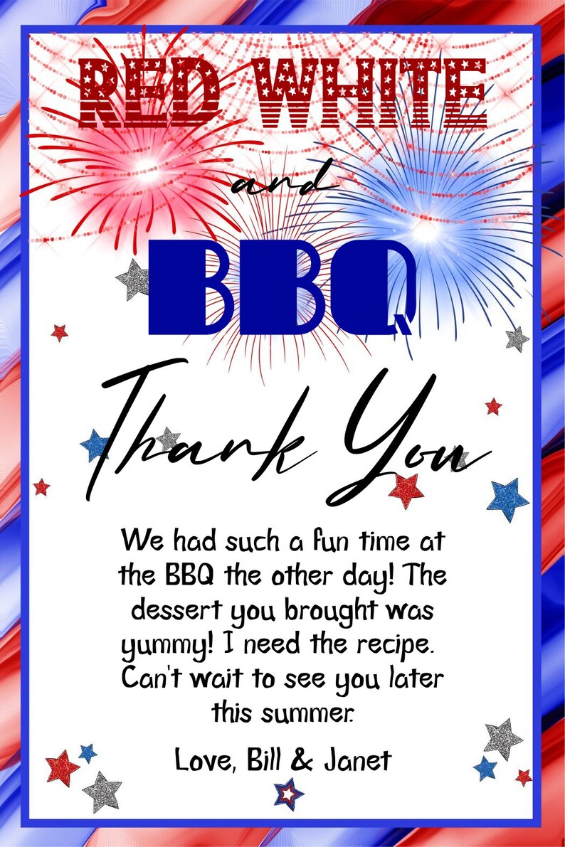 PATRIOTIC PARTY Invitation-thank You-red White BBQ Theme-editable Text ...