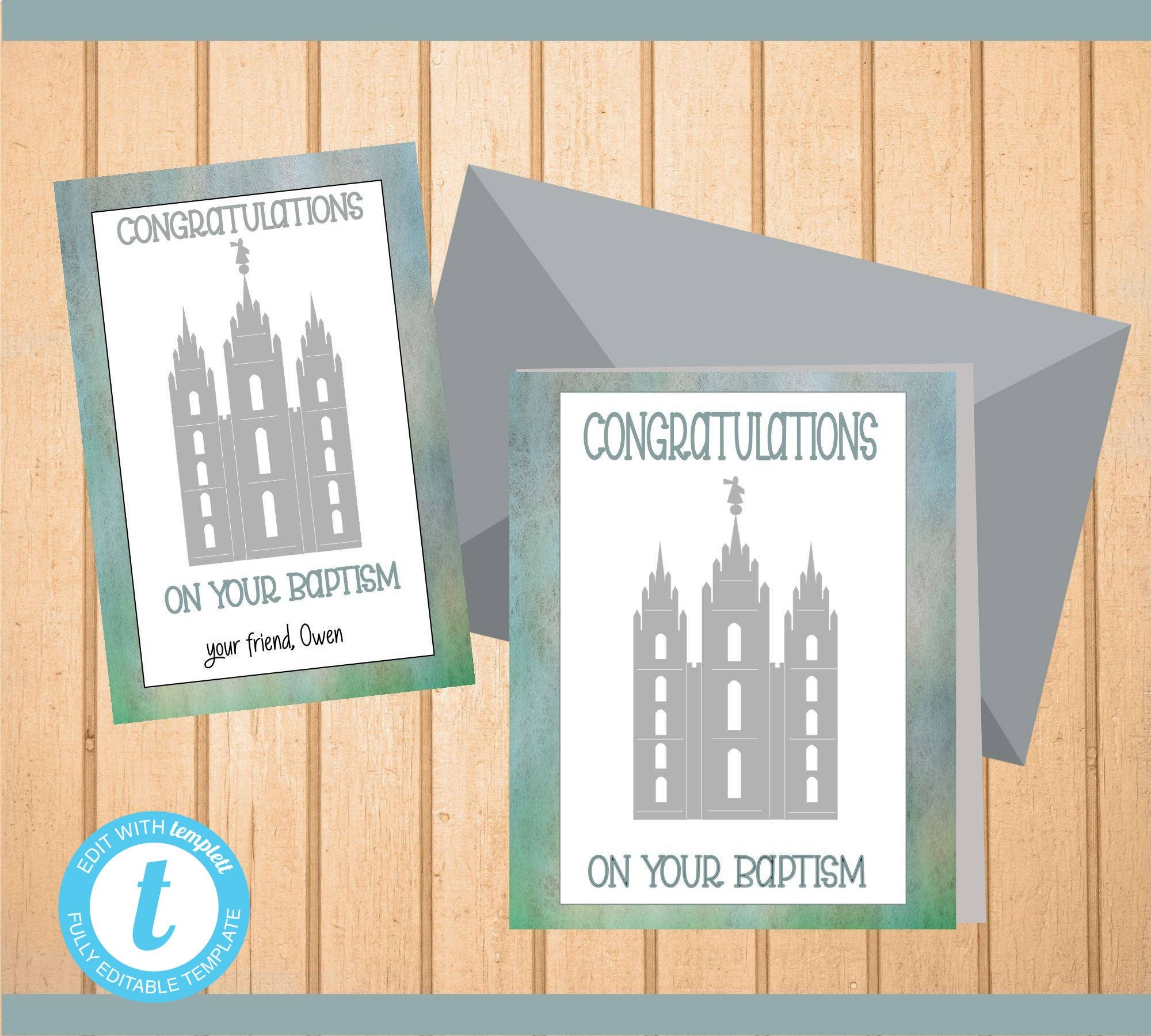 LDS Baptism Card Templates-grey Salt Lake Temple-watercolor Background ...