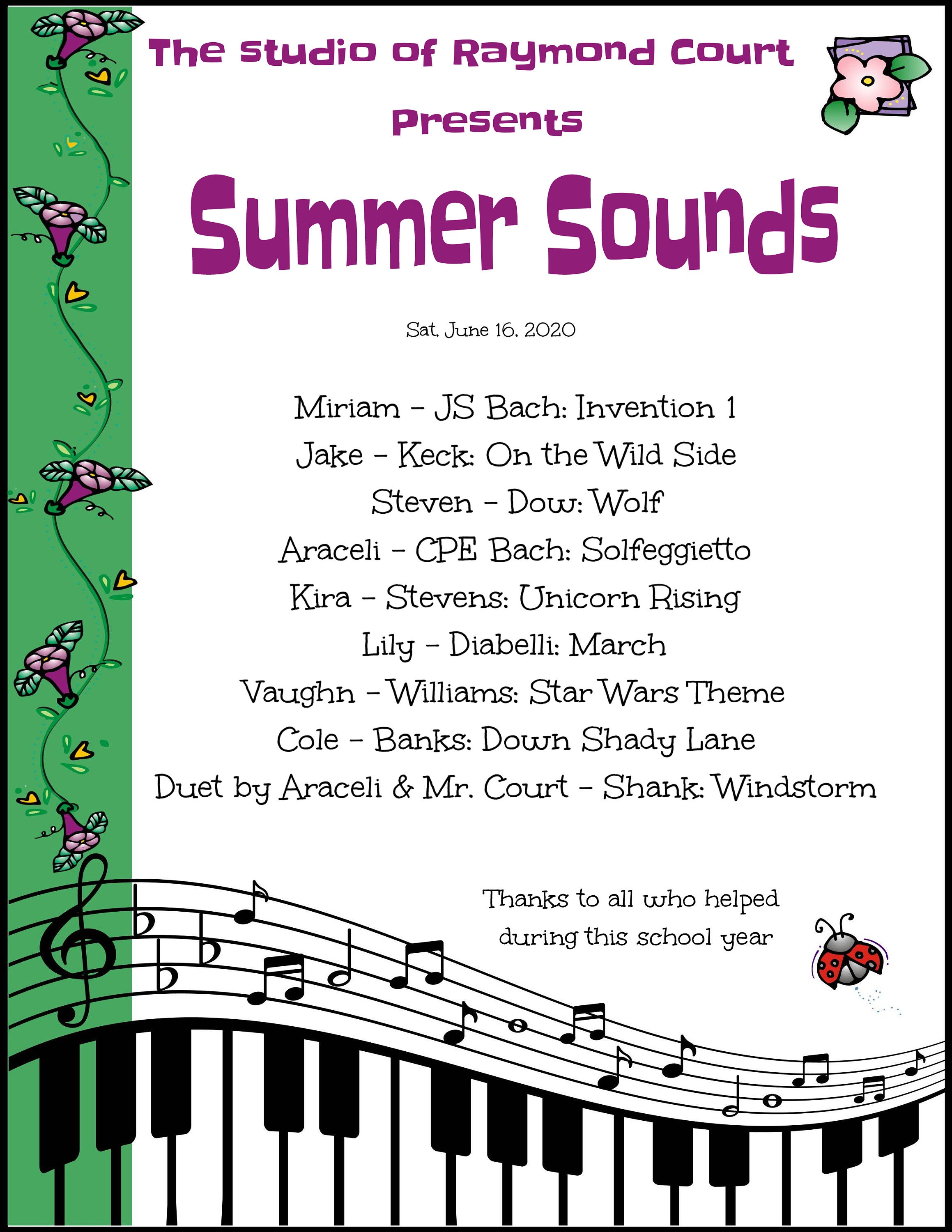 SUMMER SOUNDS Piano Recital Program Template-curving Keyboard With ...
