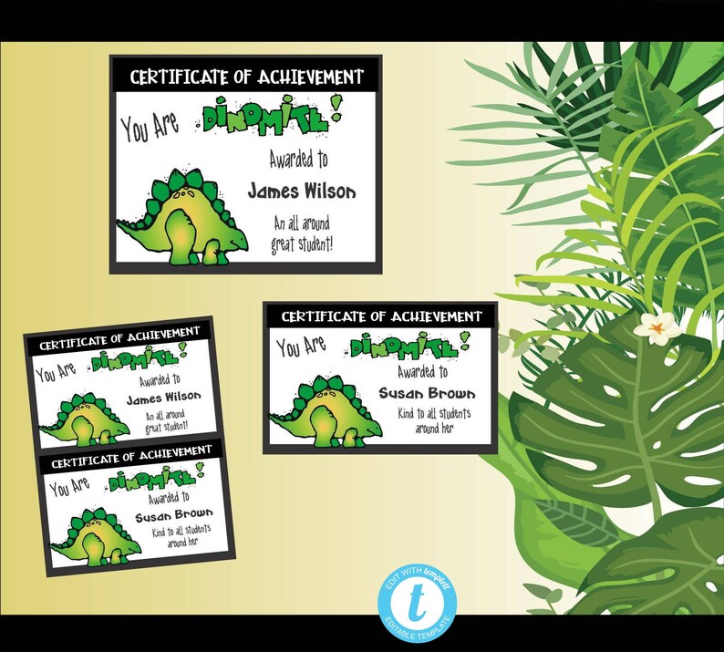 DINOSAUR Award Certificate Template-edit - Etsy