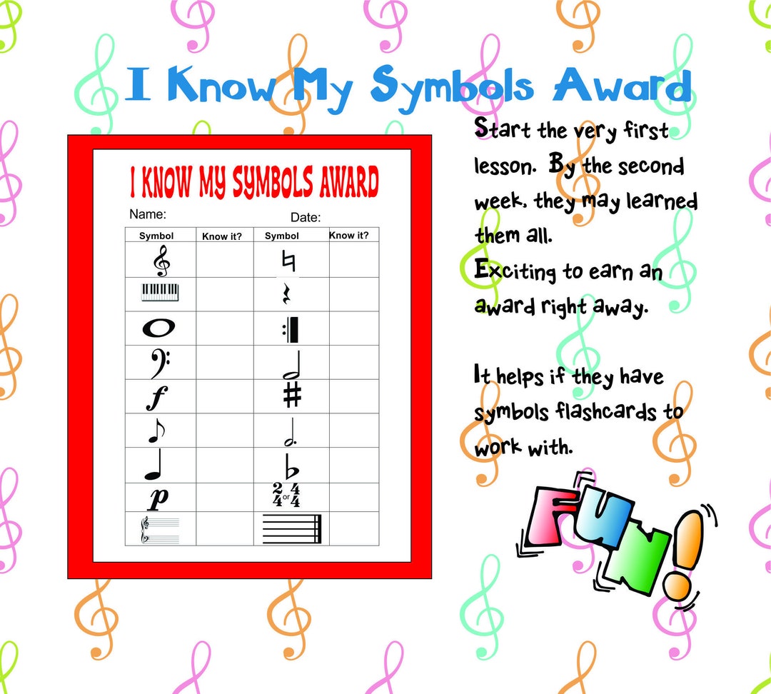 Music Symbols Award: Beginner Recognition (instant Download) - Etsy