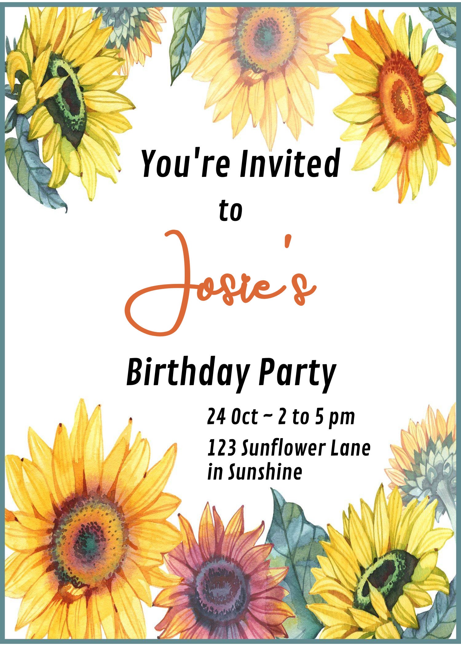 SUNFLOWER INVITATION With Pretty Sunflower Border-matching - Etsy