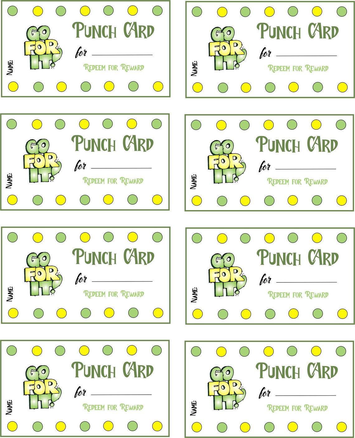 PUNCH Cards for School or Family Use-color and Black & White-great ...