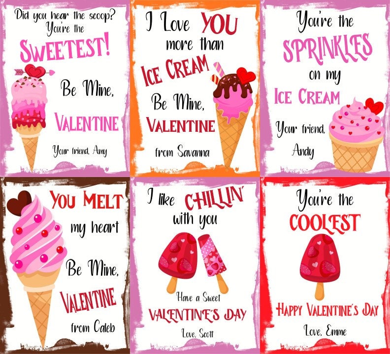6 FUN ICE CREAM Valentine Templates Ice Cream Treats in Different ...