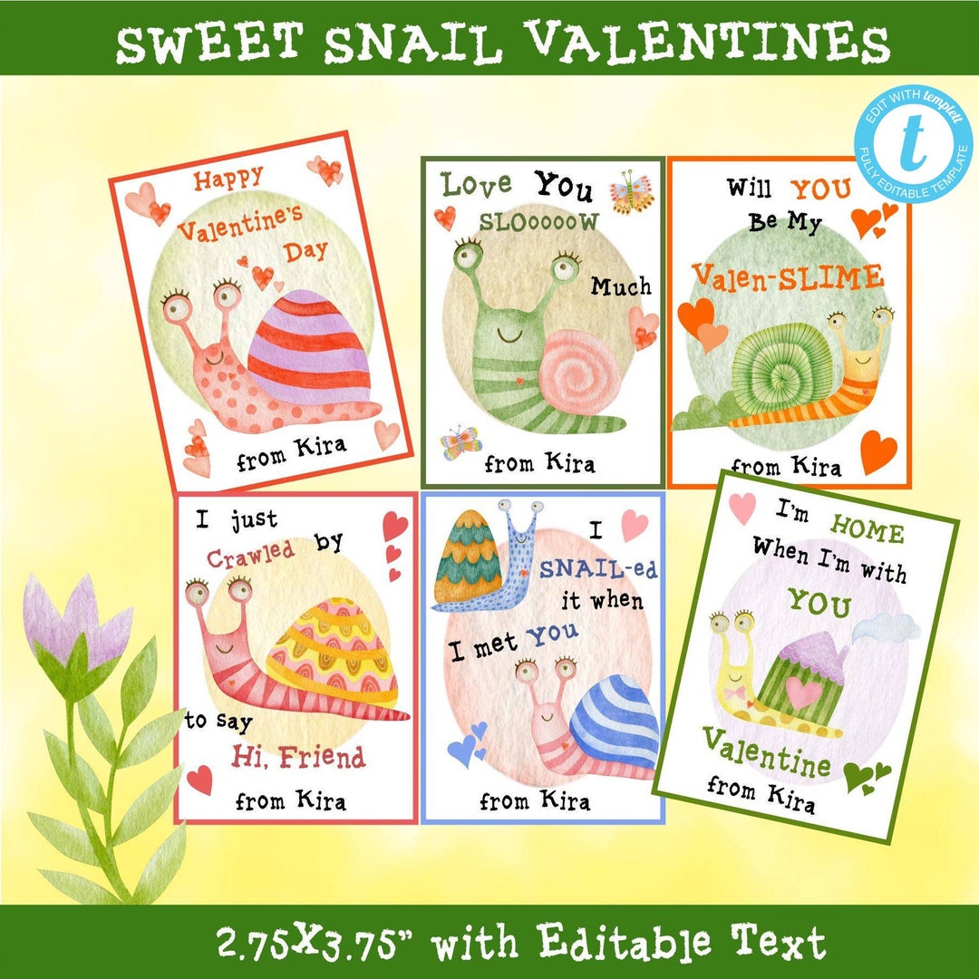 Snail Valentine Cards: Fun Kids Valentines - Editable Templates ...