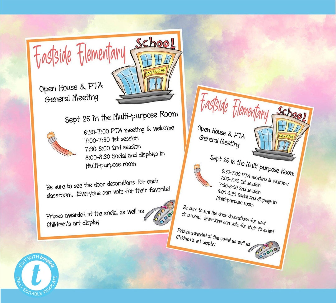 Back to School-open House Flyer and Digital Note Template-print or Send ...